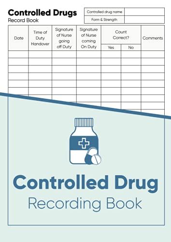 Controlled Drug Recording Book A4 Medication Control Record Log Book