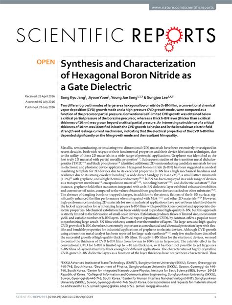 Pdf Synthesis And Characterization Of Hexagonal Boron Nitride As A Gate Dielectric