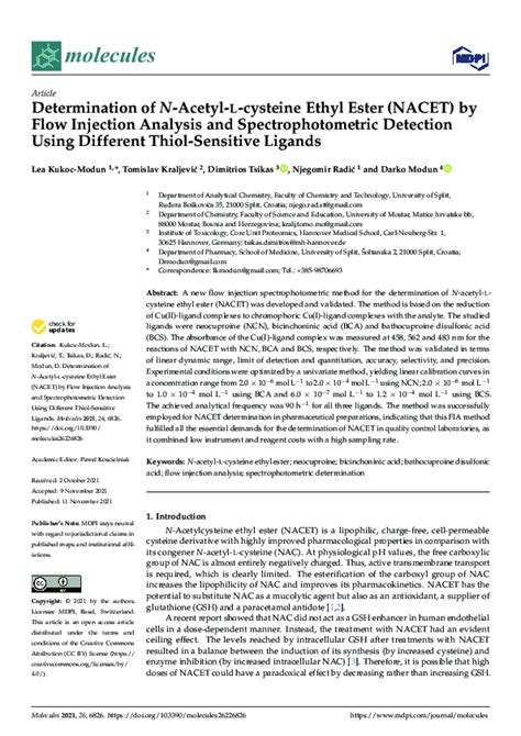 Determination Of N Acetyl L Cysteine Ethyl Ester Nacet By Flow Injection Analysis And