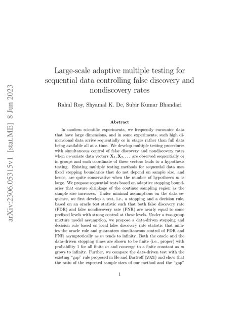 pdf large scale adaptive multiple testing for sequential data