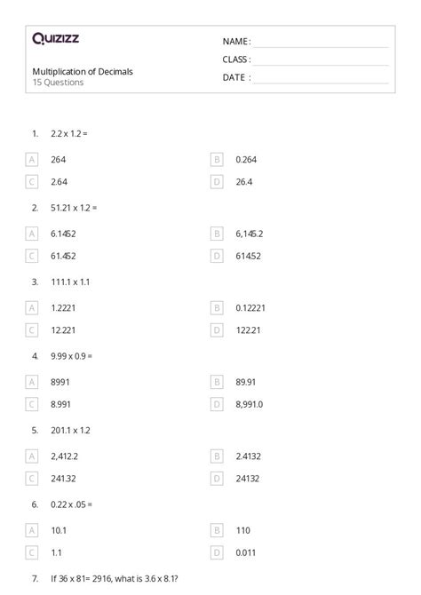 50 Decimals Worksheets For 7th Class On Quizizz Free And Printable