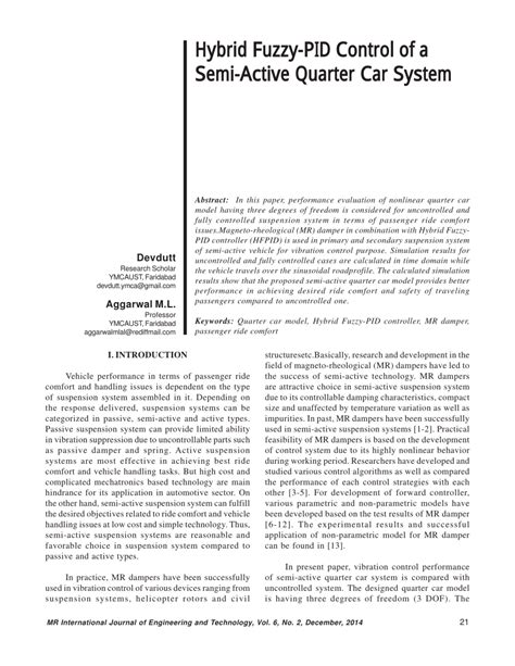 Pdf Hybrid Fuzzy Pid Control Of A Semi Active Quarter Car System