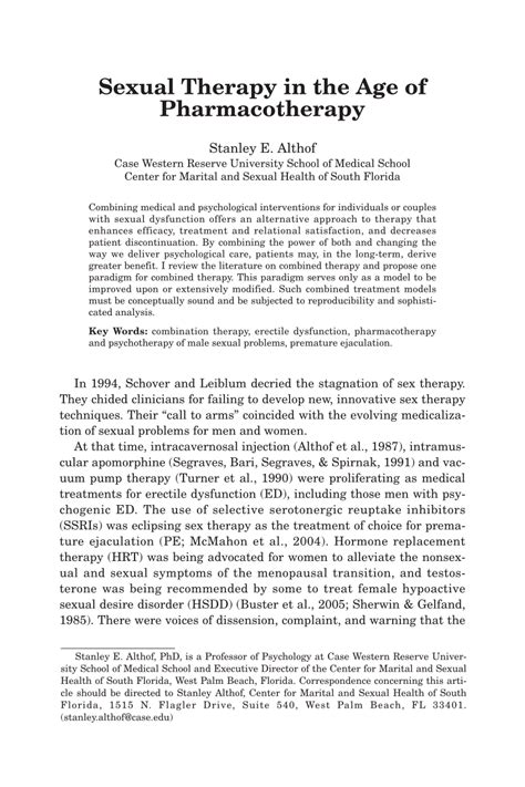 Pdf Sex Therapy In The Age Of Pharmacotherapy
