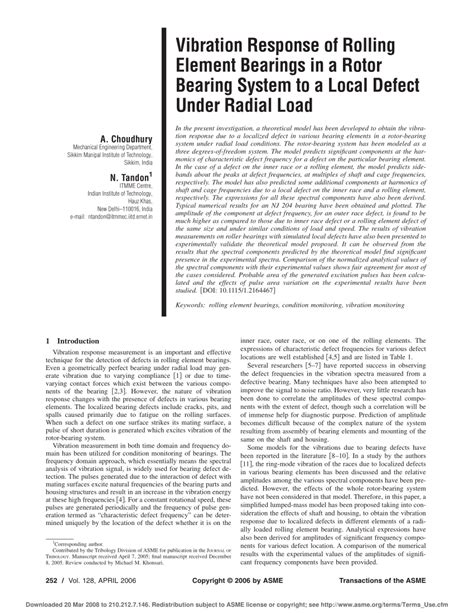Pdf Vibration Response Of Rolling Element Bearings In A Rotor Bearing System To A Local Defect