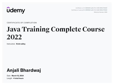 completed java training course on udemy anjali bhardwaj posted on the topic linkedin