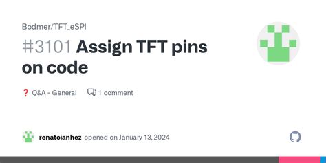 Assign Tft Pins On Code · Bodmer Tft Espi · Discussion 3101 · Github