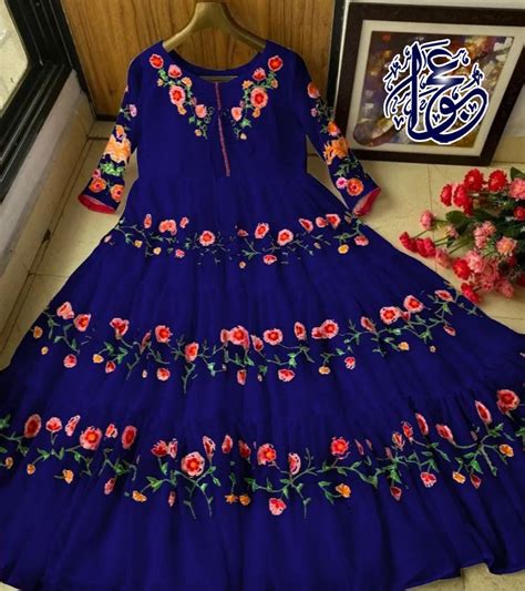 Stylish Flower Embroidered Chiffon Maxi Full Flair Only Maxi Paty Wear Maxi Dresses For Women