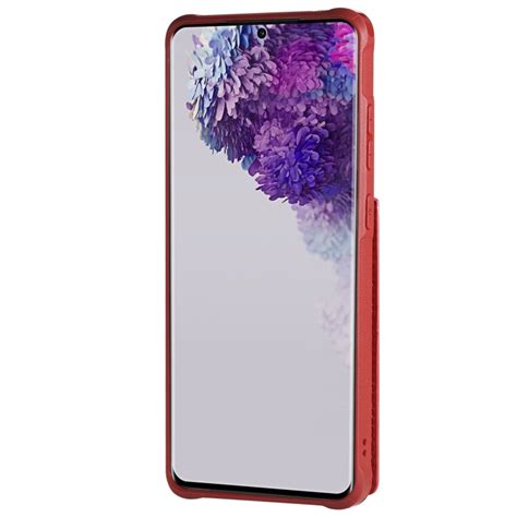 갤럭시 S20 울트라 수직 플립 충격 방지 가죽 보호 케이스 짧은 로프 지원 카드 슬롯 및 브래킷 및 사진 홀더 및 지갑 기능 빨간색