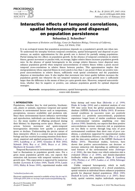 Pdf Interactive Effects Of Temporal Correlations Spatial Heterogeneity And Dispersal On