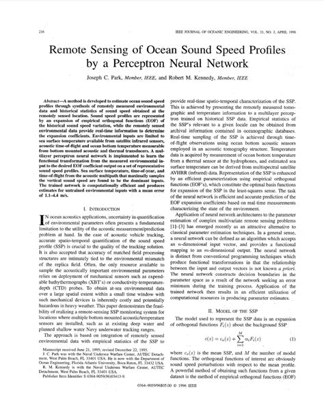 Pdf Remote Sensing Of Ocean Sound Speed Profiles By A Perceptron Neural Network