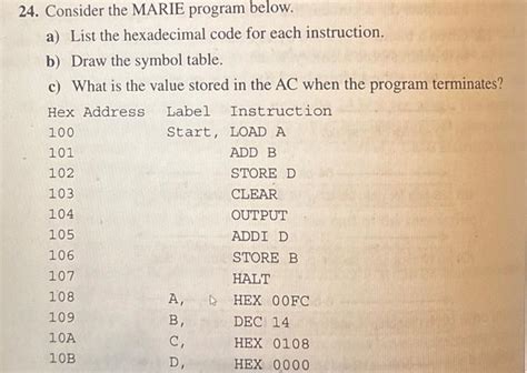 solved 4 consider the marie program below a list the