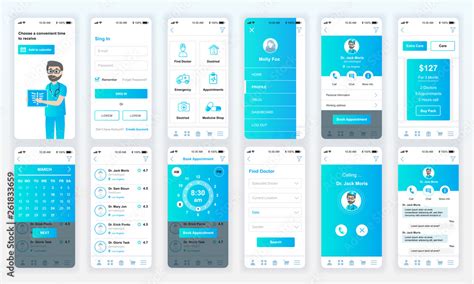 Set Of Ui Ux Gui Screens Medicine App Flat Design Template For Mobile