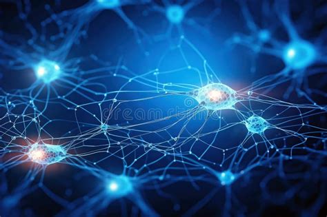 Blue Neural Connection Lines And Glowing Dots Generative Ai Stock