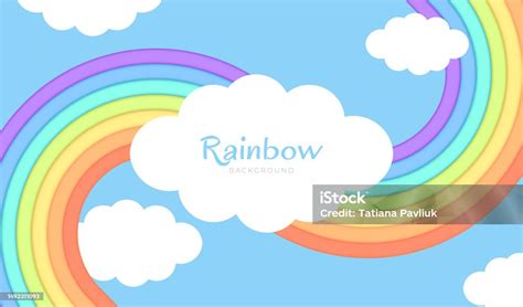 귀여운 무지개 베이비 샤워 초대장 벡터 일러스트레이션 이 사랑스러운 벡터 이미지는 구름이 있는 귀엽고 다채로운 무지개를 특징으로