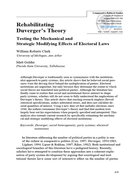 Clarkandgolder Testing The Effects Of Electoral Laws Ocr Pdf Electoral District Elections