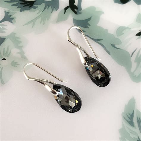 Swarovski Black Crystal Dangle Earrings Sterling Silverelegant
