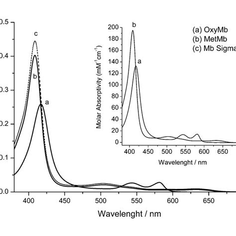 Spectra Of A Oxymyoglobin Oxymb B Methemyoglobin Metmb And