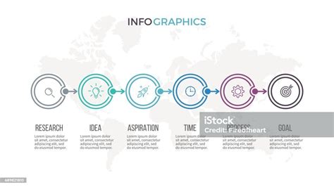 비즈니스 인포 그래픽입니다 6 단계 시간 표시 막대 옵션 얇은 선 벡터 템플릿입니다 타임라인에 대한 스톡 벡터 아트 및 기타 이미지 타임라인 6 인포그래픽 Istock