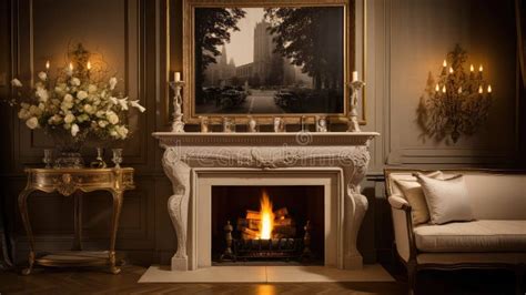 Fireplace Fancy Gold Frame Stock Illustration Illustration Of