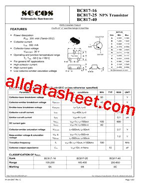 Bc817 40 Datasheetpdf Secos Halbleitertechnologie Gmbh