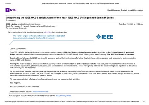 Pdf Ieee Uae Section Award Of The Year Goes To Ieee Uae Distinguished