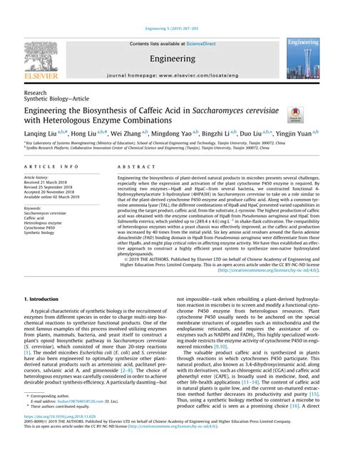 Pdf Engineering The Biosynthesis Of Caffeic Acid In Saccharomyces Cerevisiae With Heterologous