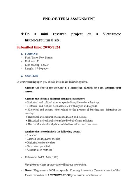 END OF TERM Assignment END OF TERM ASSIGNMENT Do A Mini Research Project On A Vietnamese Studocu