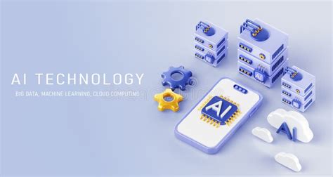 artificial intelligence technology isometric 3d banner cloud computing data server smartphone