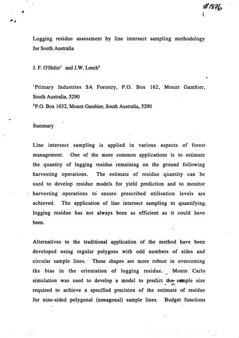 Pdf Logging Residue Assessment By Line Intersect Sampling