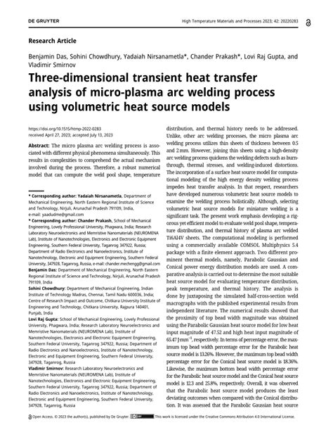 Pdf Three Dimensional Transient Heat Transfer Analysis Of Micro Plasma Arc Welding Process