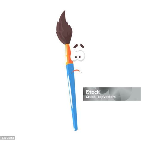 파란 만화 페인트 브러시 만화 캐릭터 재미 있은 얼굴 벡터 일러스트와 함께 인간 답게 붓 교육에 대한 스톡 벡터 아트 및 기타 이미지 교육 귀여운 눈 신체 부분