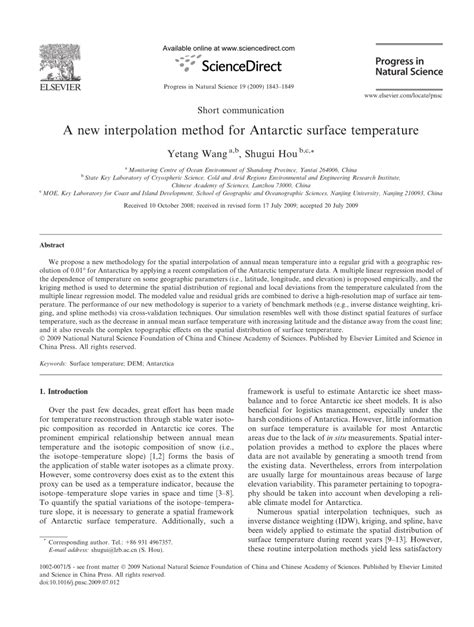 pdf a new interpolation method for antarctic surface temperature