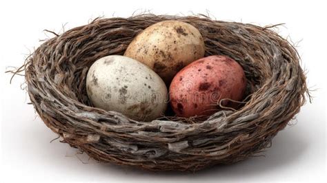 Three Speckled Bird Eggs In A Rustic Nest Stock Illustration