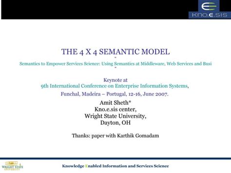 The 4 X 4 Semantic Model Semantics To Empower Services Science Using
