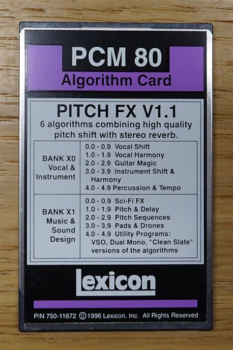 Lexicon PCM80 Pitch FX V1 1 Algorithm Card Reverb