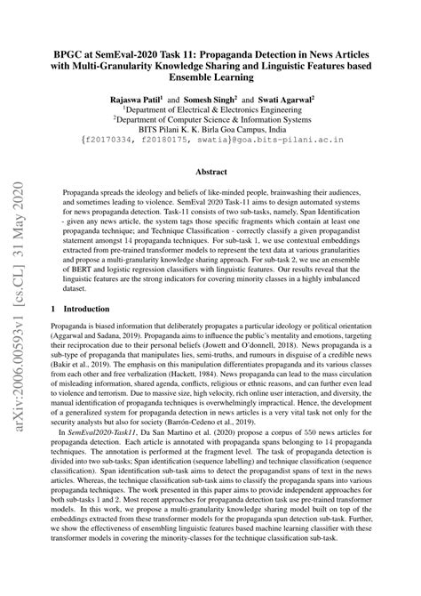 PDF BPGC At SemEval Task Propaganda Detection In News Articles With Multi Granularity