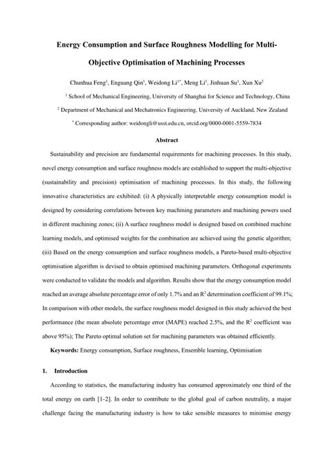 Pdf Energy Consumption And Surface Roughness Modelling For Multi