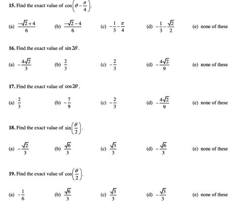 Find the exact value of cos θ π a b Chegg