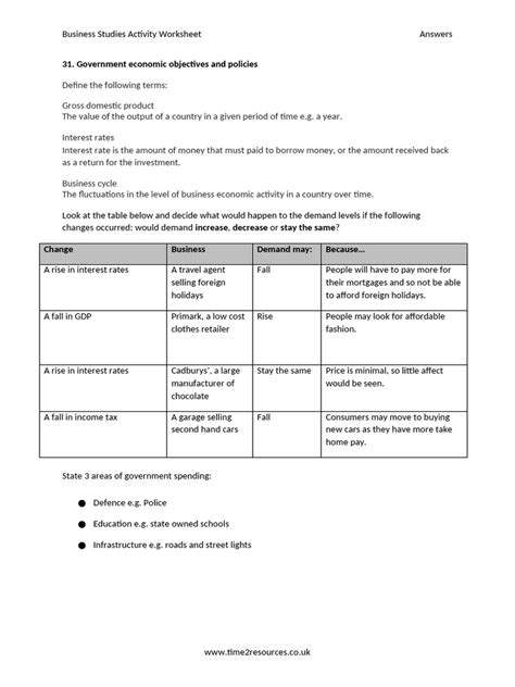 31 Government Economic Objectives And Policies A 1 Pdf
