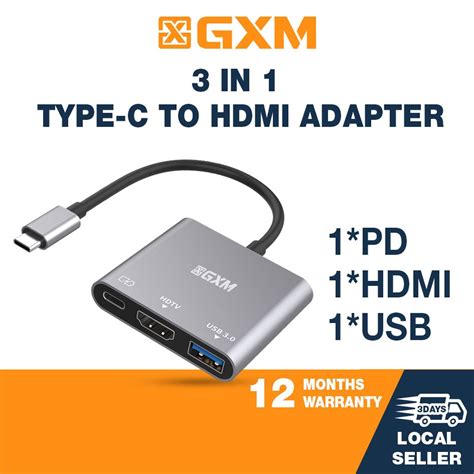 Gxm 3 In 1 Type C To Hdmi Adapter Hub Hdmi Pd Charging Usb Laptop Mobile Phone Hub 9175 Shopee