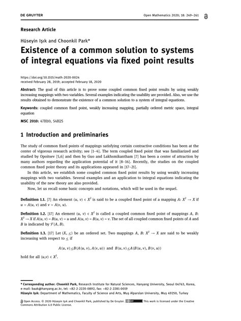 Pdf Existence Of A Common Solution To Systems Of Integral Equations