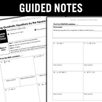 Quadratic Equations Square Root Method Lesson Warm Up Notes Homework