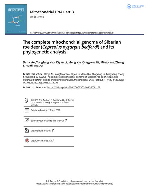 Pdf The Complete Mitochondrial Genome Of Siberian Roe Deer