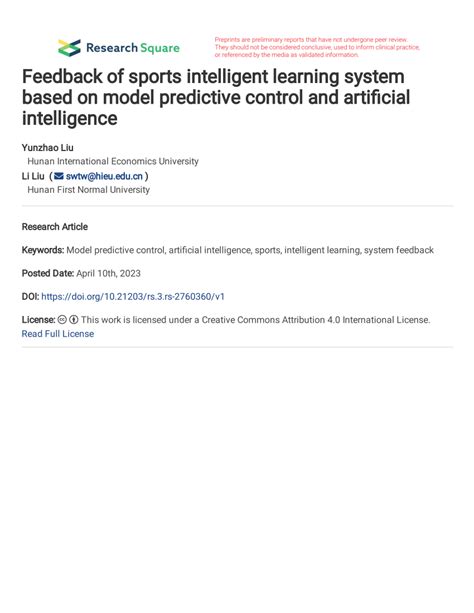 Pdf Feedback Of Sports Intelligent Learning System Based On Model Predictive Control And