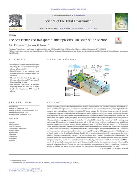 The Occurrence And Transport Of Microplastics The State Of The Science
