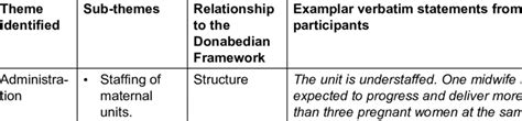 Themes Sub Themes Relation To Donabedian Framework And Exemplar