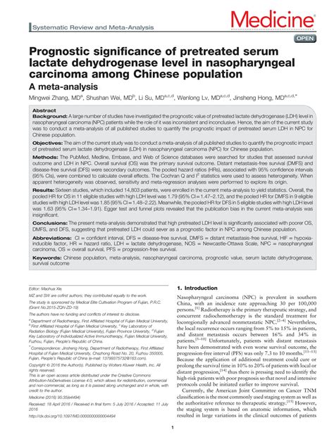 Solution Prognostic Significance Of Pretreated Serum Lactate
