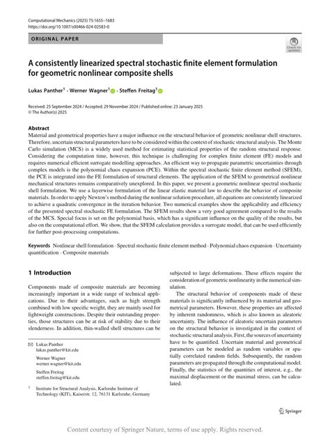Pdf A Consistently Linearized Spectral Stochastic Finite Element