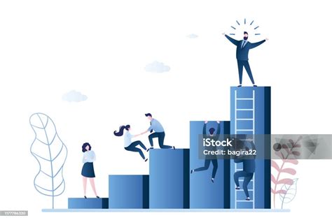 커리어 성장 컨셉 계단에 다양한 사업가 행복한 사업가 1명 수상 불균형에 대한 스톡 벡터 아트 및 기타 이미지 불균형 닿음 사다리 Istock