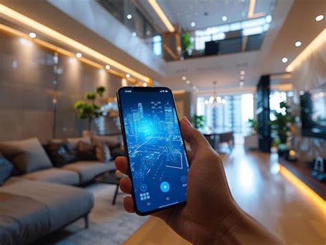 premium photo smart home technology human hand is holding smart phone